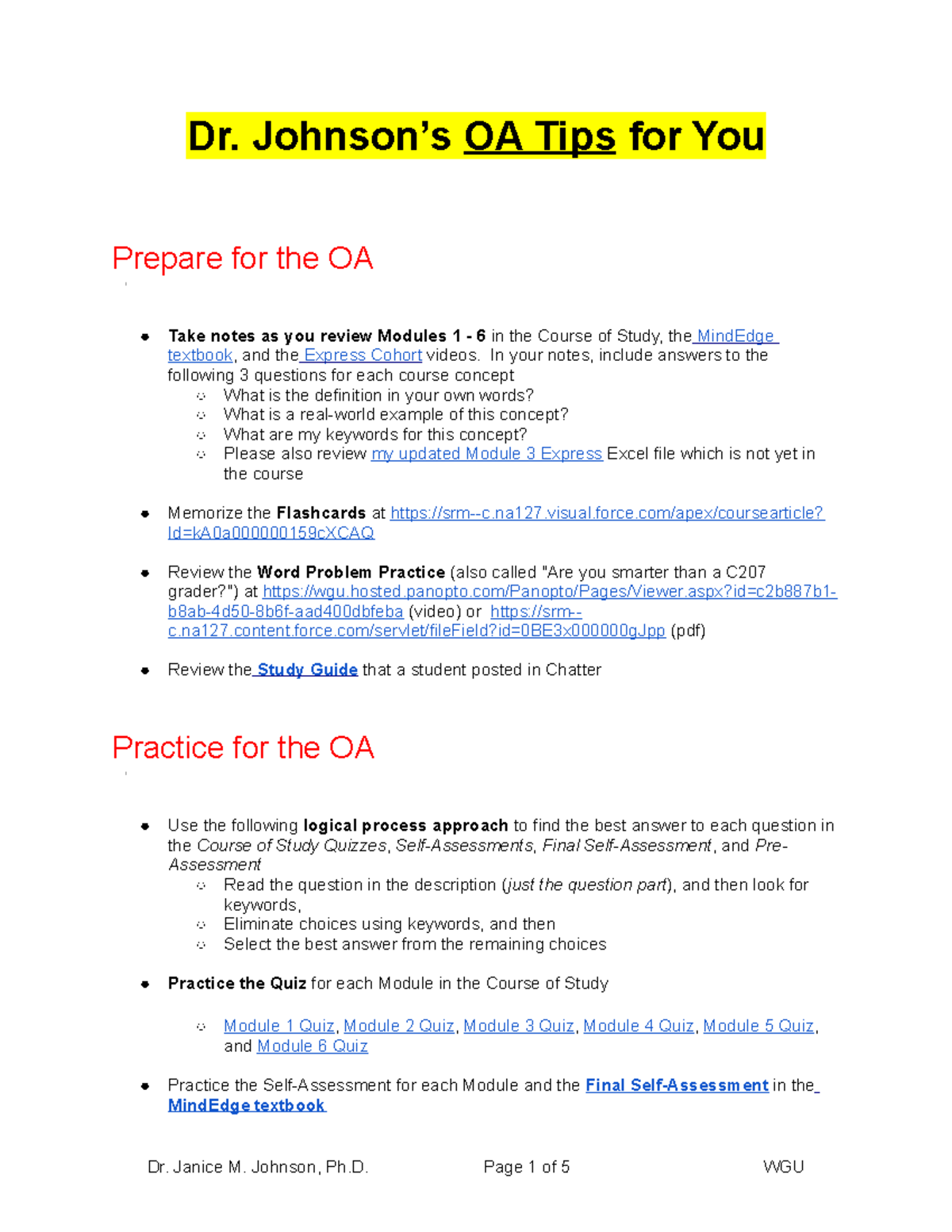 Dr. Johnson's OA Prep Tips - Strategies for Success in OA Exam - Studocu