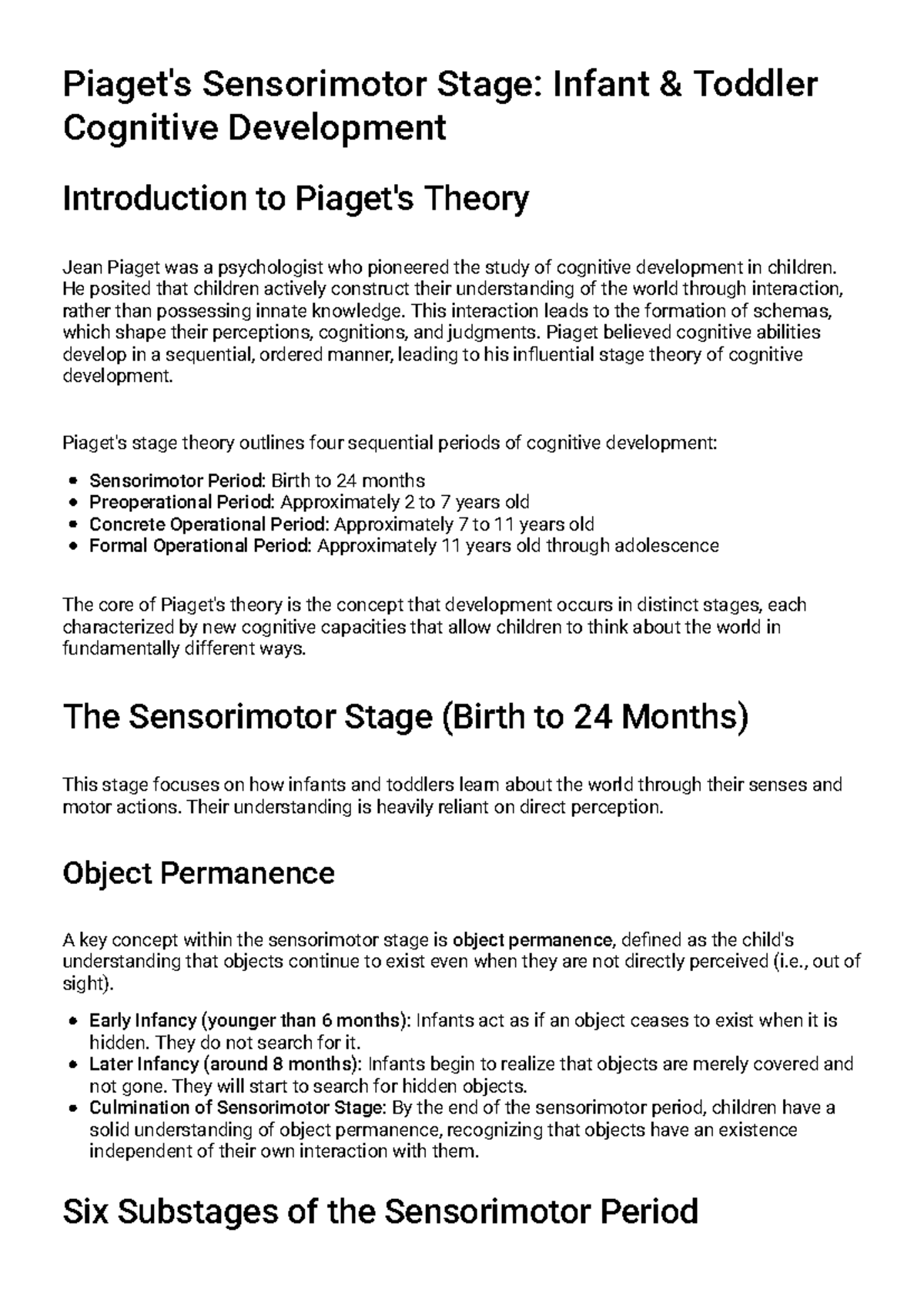 Piaget's Sensorimotor Stage: Infant Cognitive Development Study Guide ...