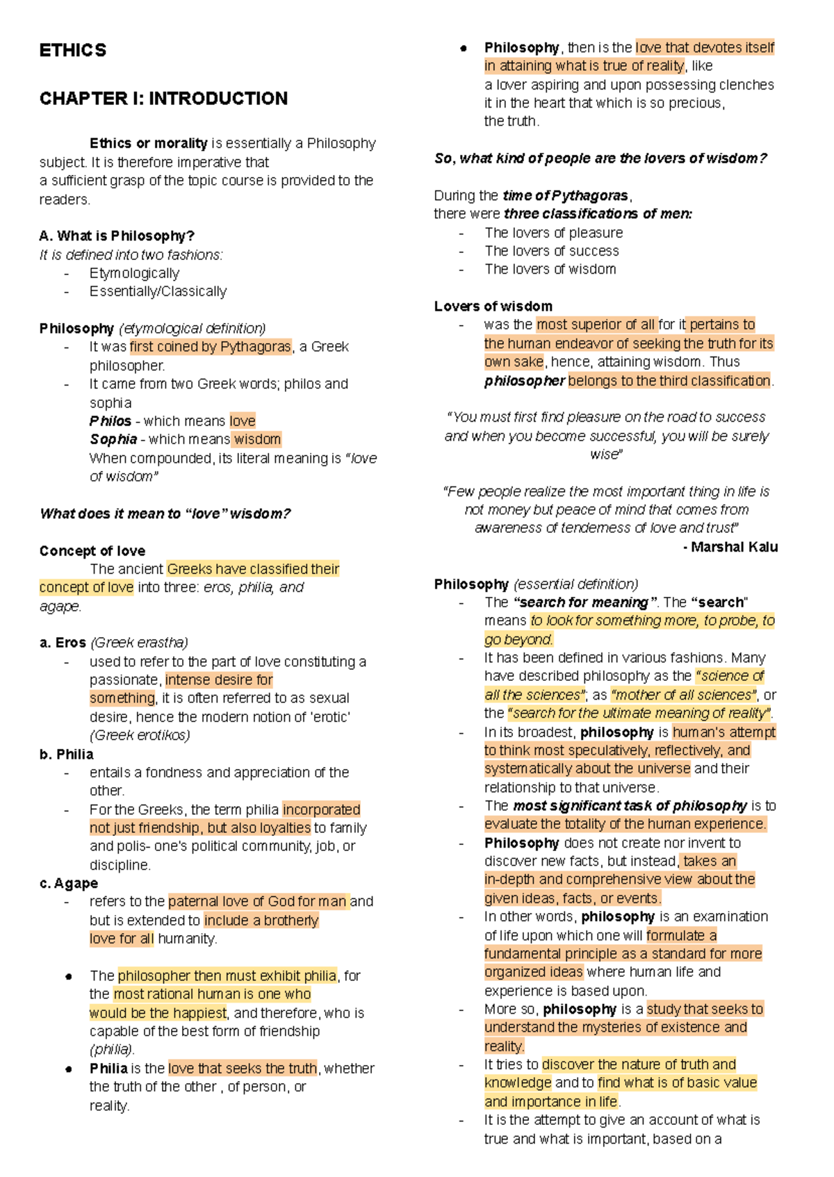 Ethics 101: Introduction to Chapter I & Key Concepts Overview - Studocu