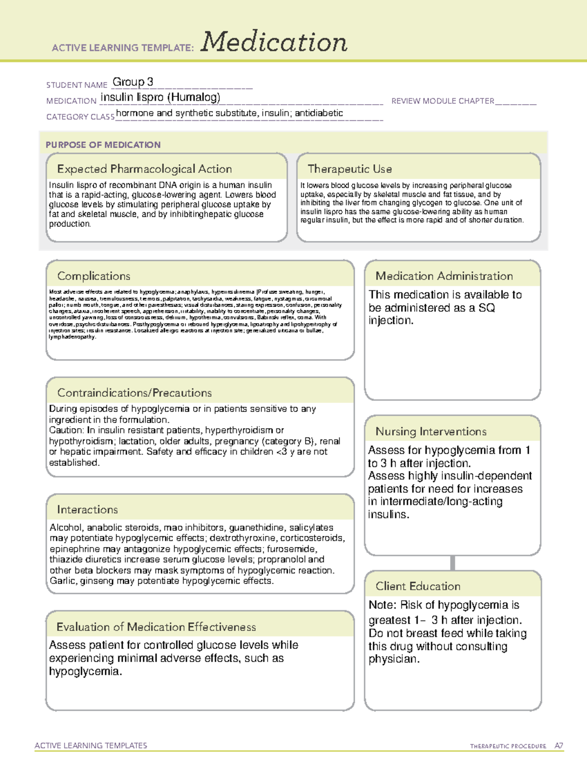 Insulin lispro (Humalog) medication map - ACTIVE LEARNING TEMPLATES ...
