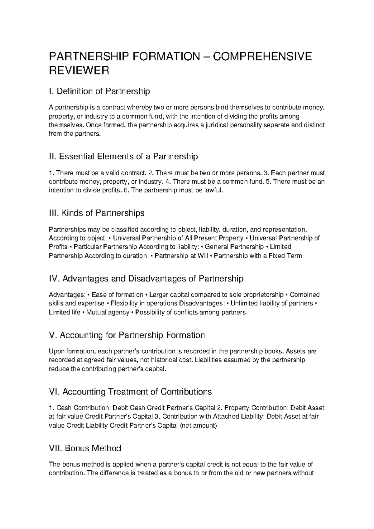 Partnership Formation Comprehensive Reviewer: Key Concepts & Accounting ...