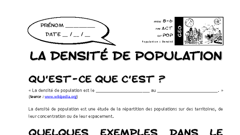 Densité de Population dans le Monde - Étude et Calculs (Classe E) - Studocu