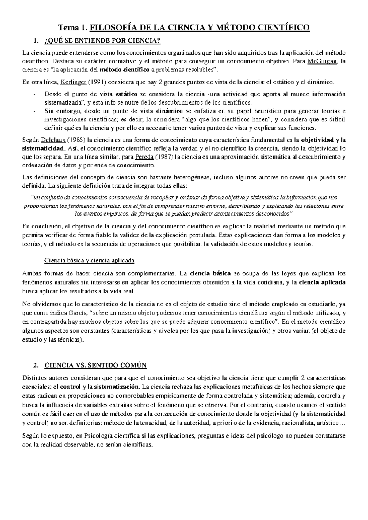 TEMA 1: FILOSOFÍA DE LA CIENCIA Y MÉTODO CIENTÍFICO - Studocu