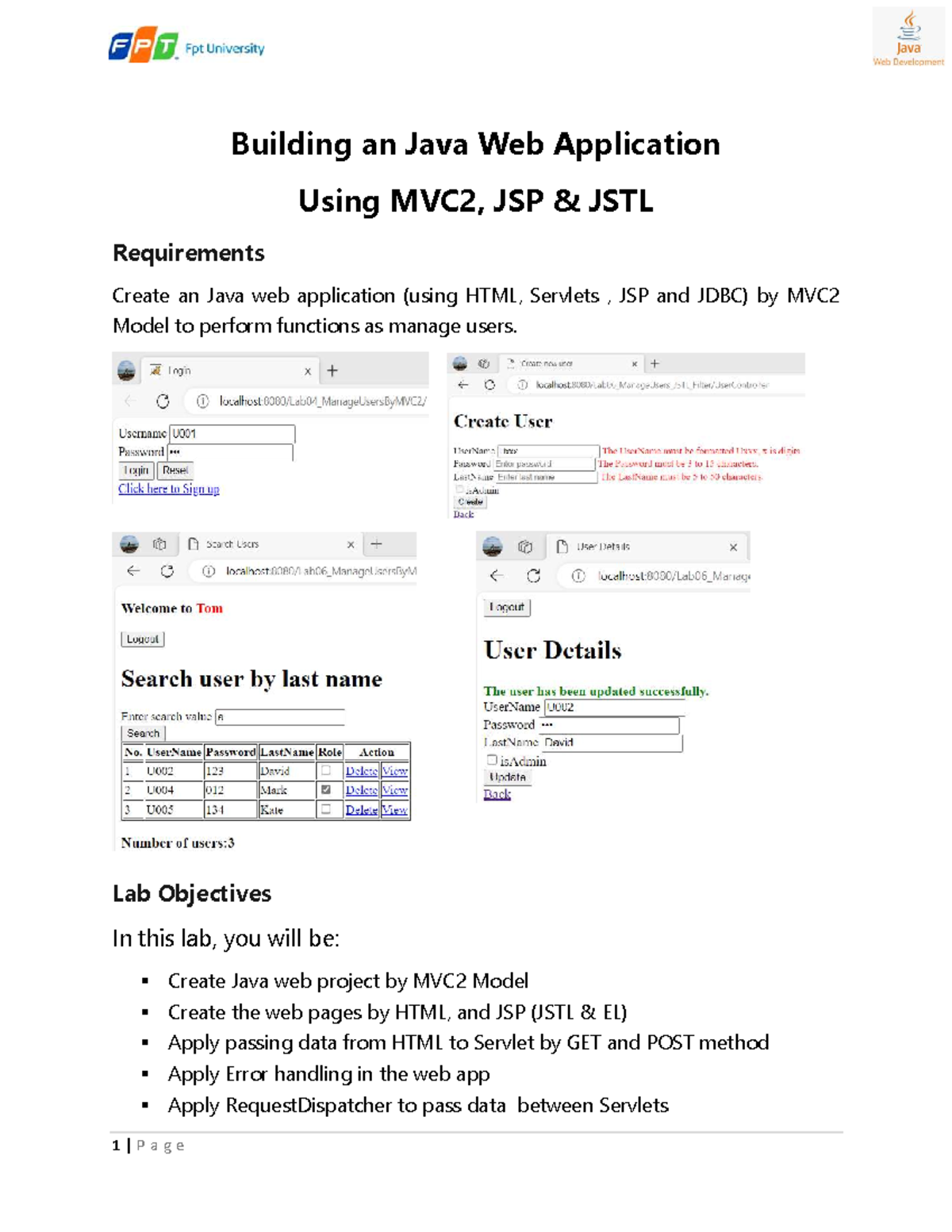 Lab06: Building a Java Web App for User Management with MVC2 & JSTL ...