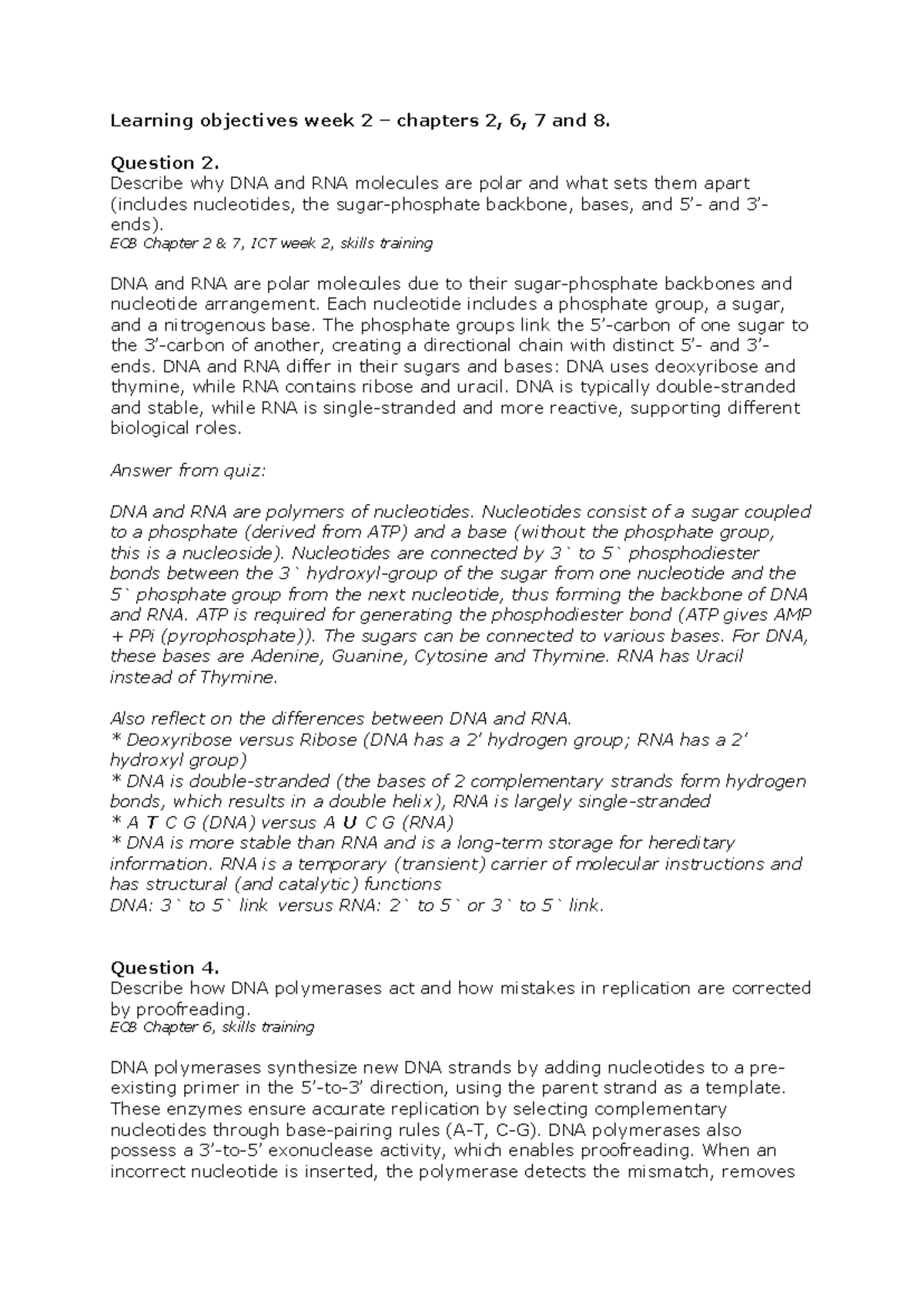 Skills Training Week 2: DNA & RNA Structure, Replication, and Synthesis ...