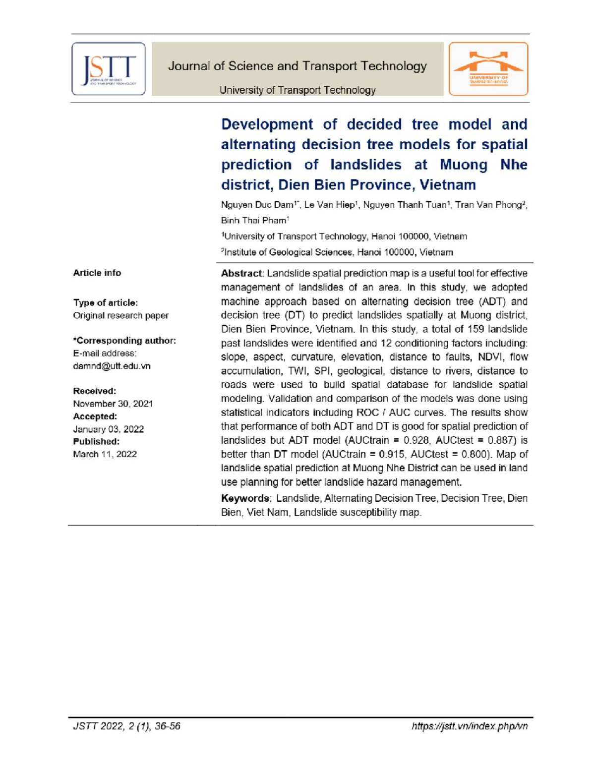 JSTT 2022, 2 (1) - Development of Decision Tree Models for Landslide ...
