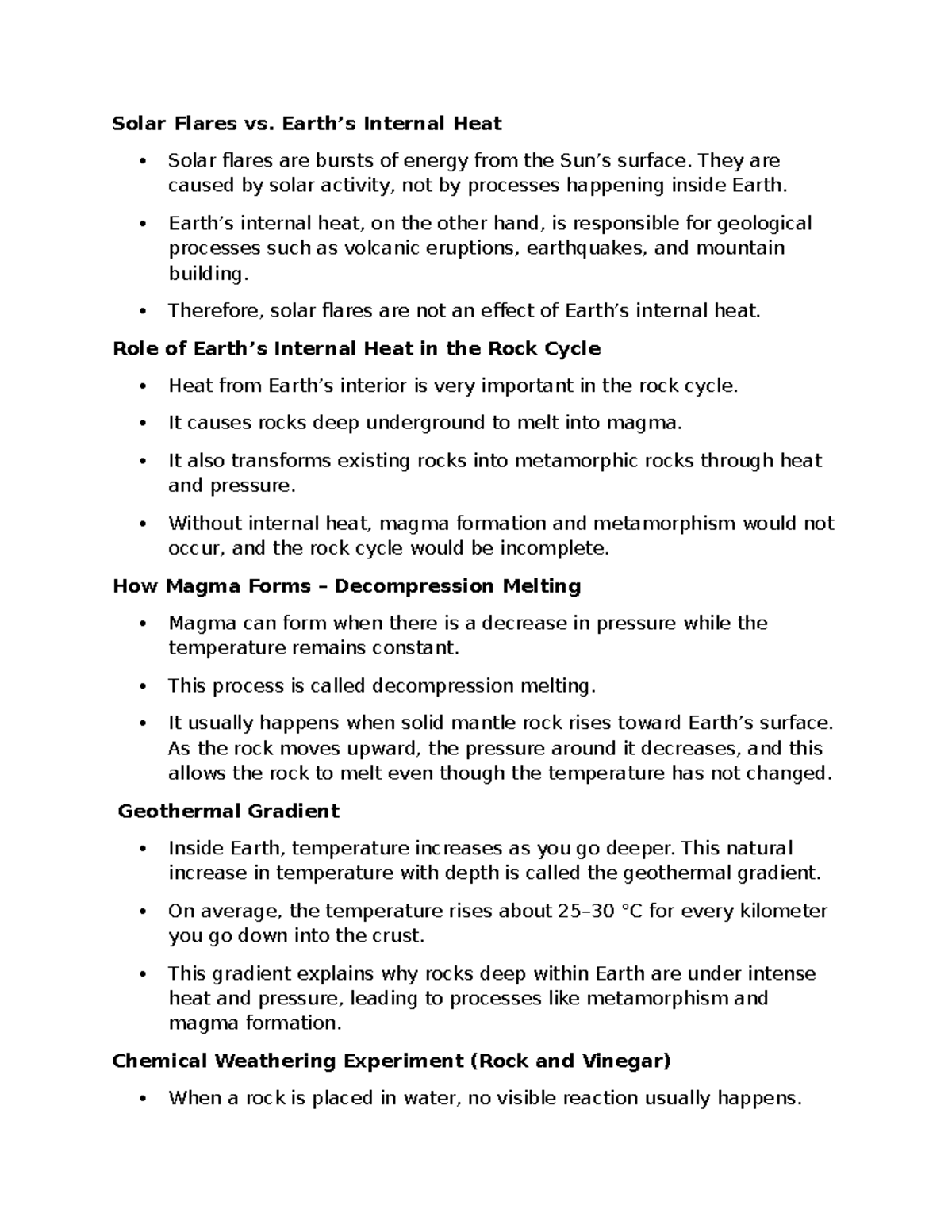 Internal Heat and Solar Flares: Geological Processes Explained - Studocu