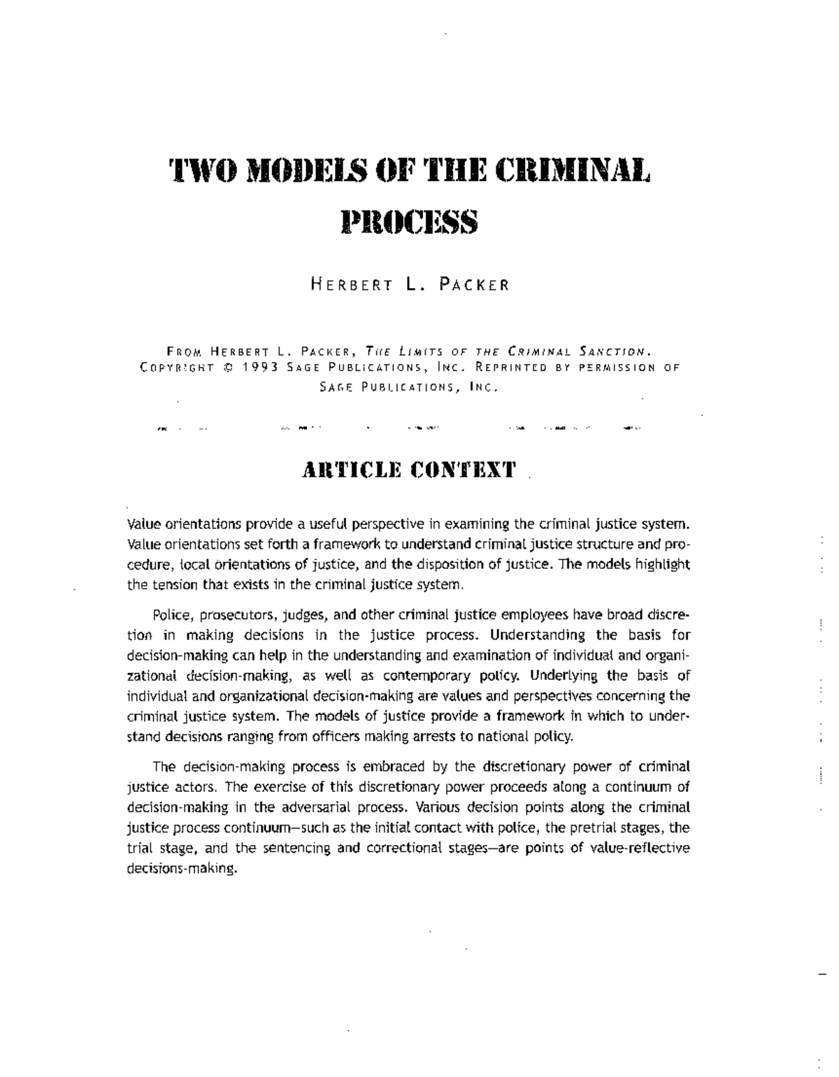 Crime Control vs. Due Process Models in the Criminal Justice System (CJ ...