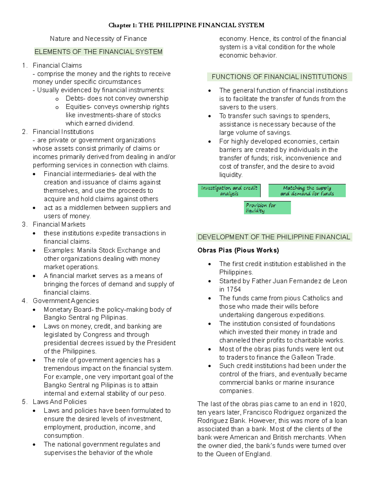 Chapter 1: The Philippine Financial System - Nature & Necessity of ...