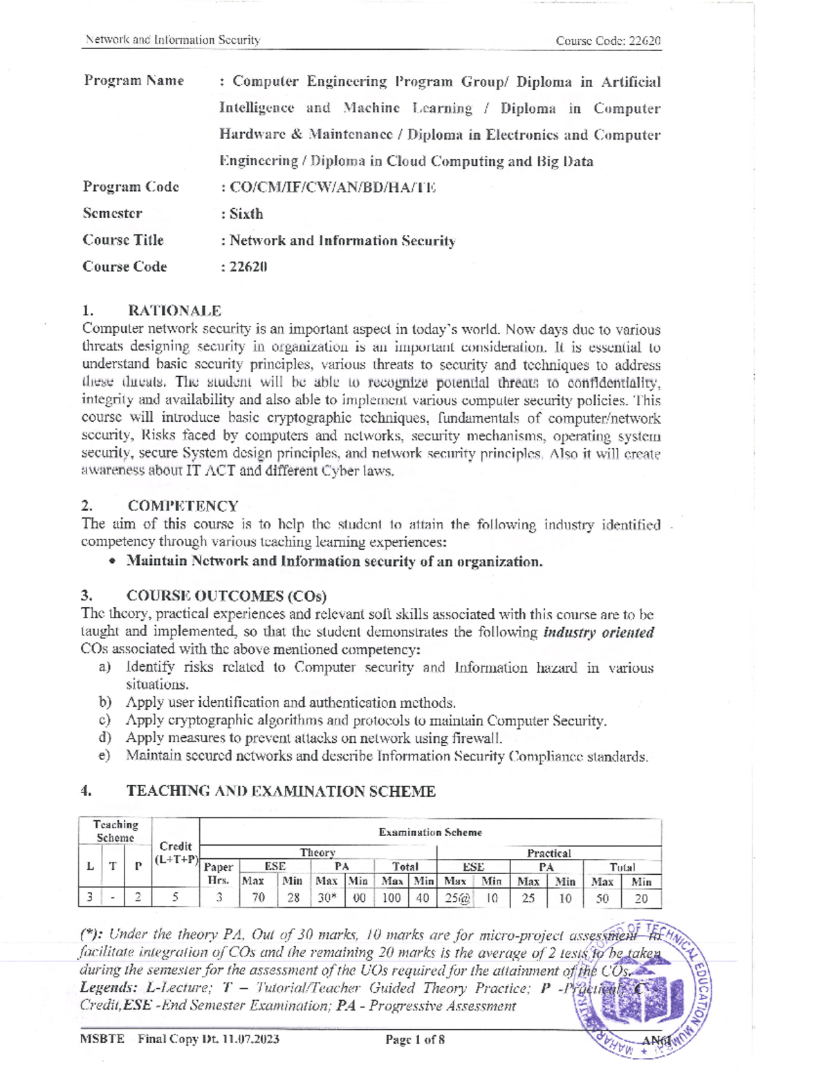 Network and Information Security Syllabus - Course Code 22620 - Studocu