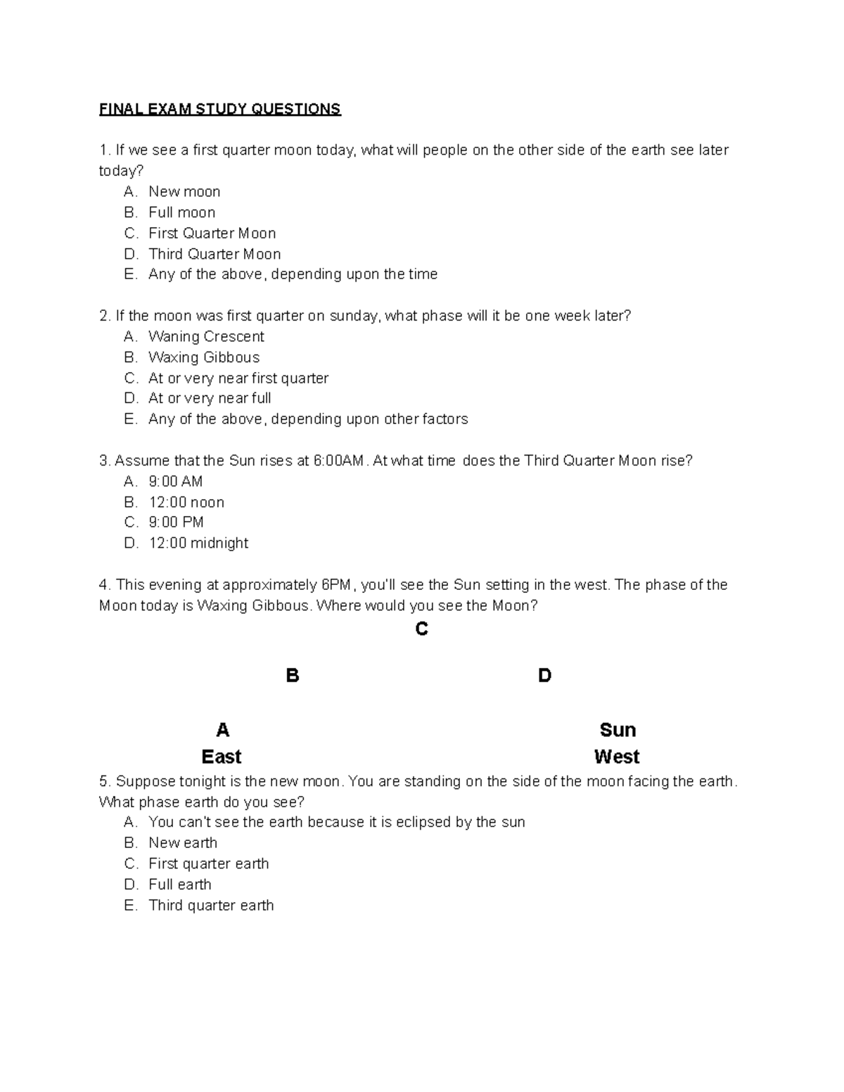Astronomy Final Exam Sample Ques - FINAL EXAM STUDY QUESTIONS If we see ...