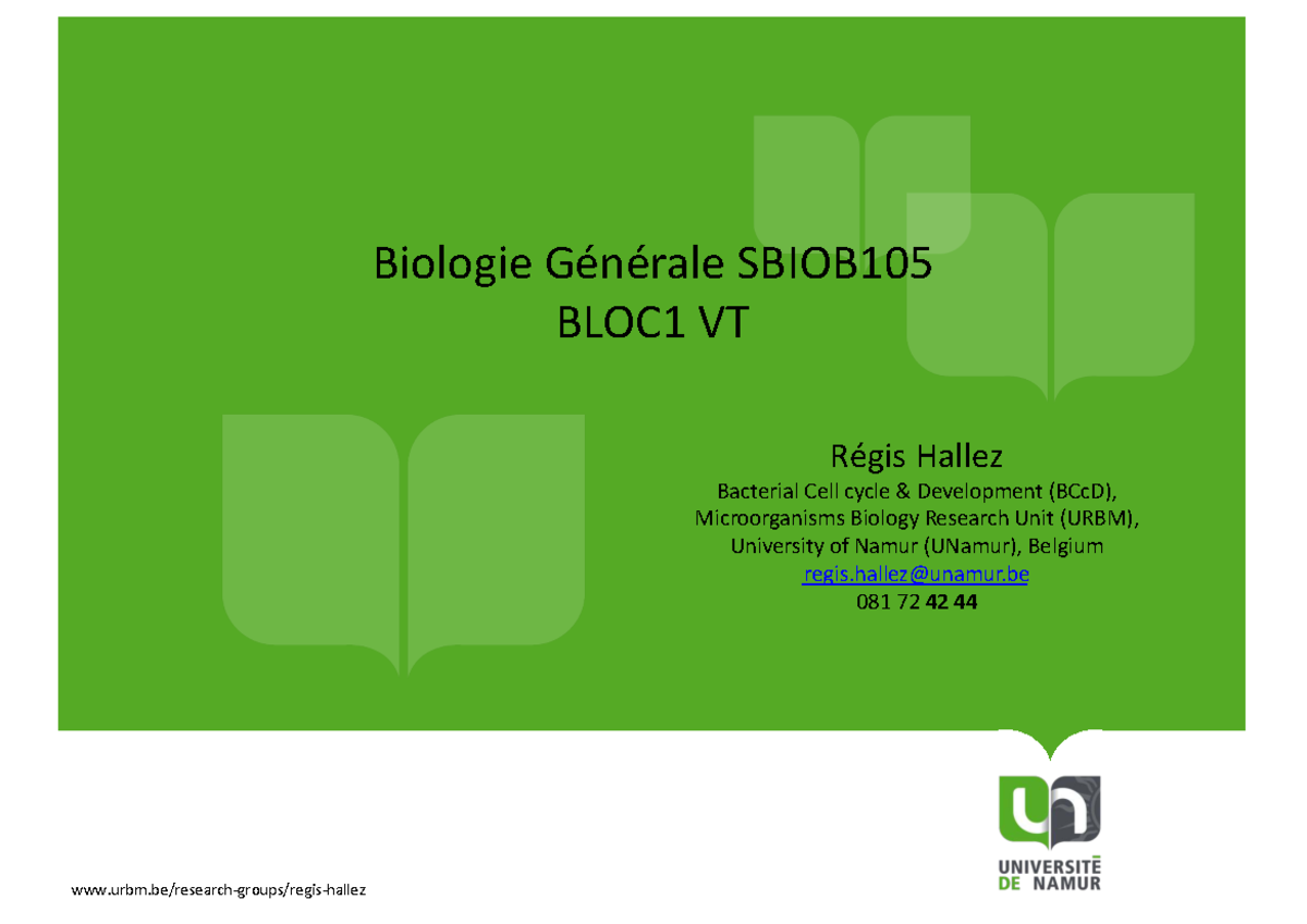 Photosynthèse et Cycle Cellulaire Bactérien - SBIOB105 BLOC1 VT - Studocu