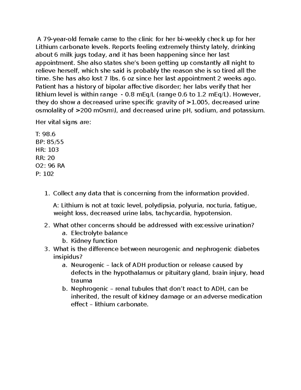 Diabetes Insipidus Case Study: Lithium Effects & Patient Concerns - Studocu