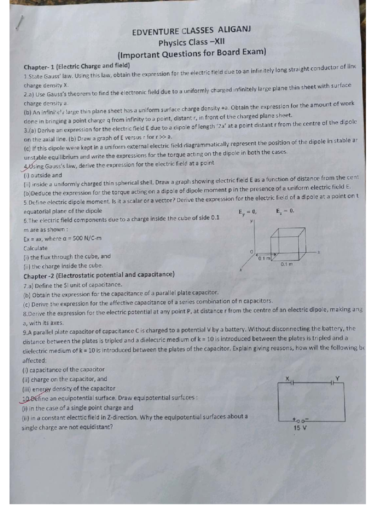 EDVENTURE CLASSES ALIGANJ Physics Class (Board Exam Important Questions ...