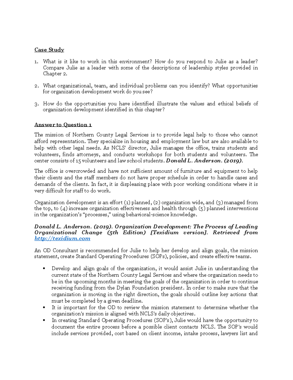 NCLS Case Study Analysis: Leadership & Organizational Issues - Studocu
