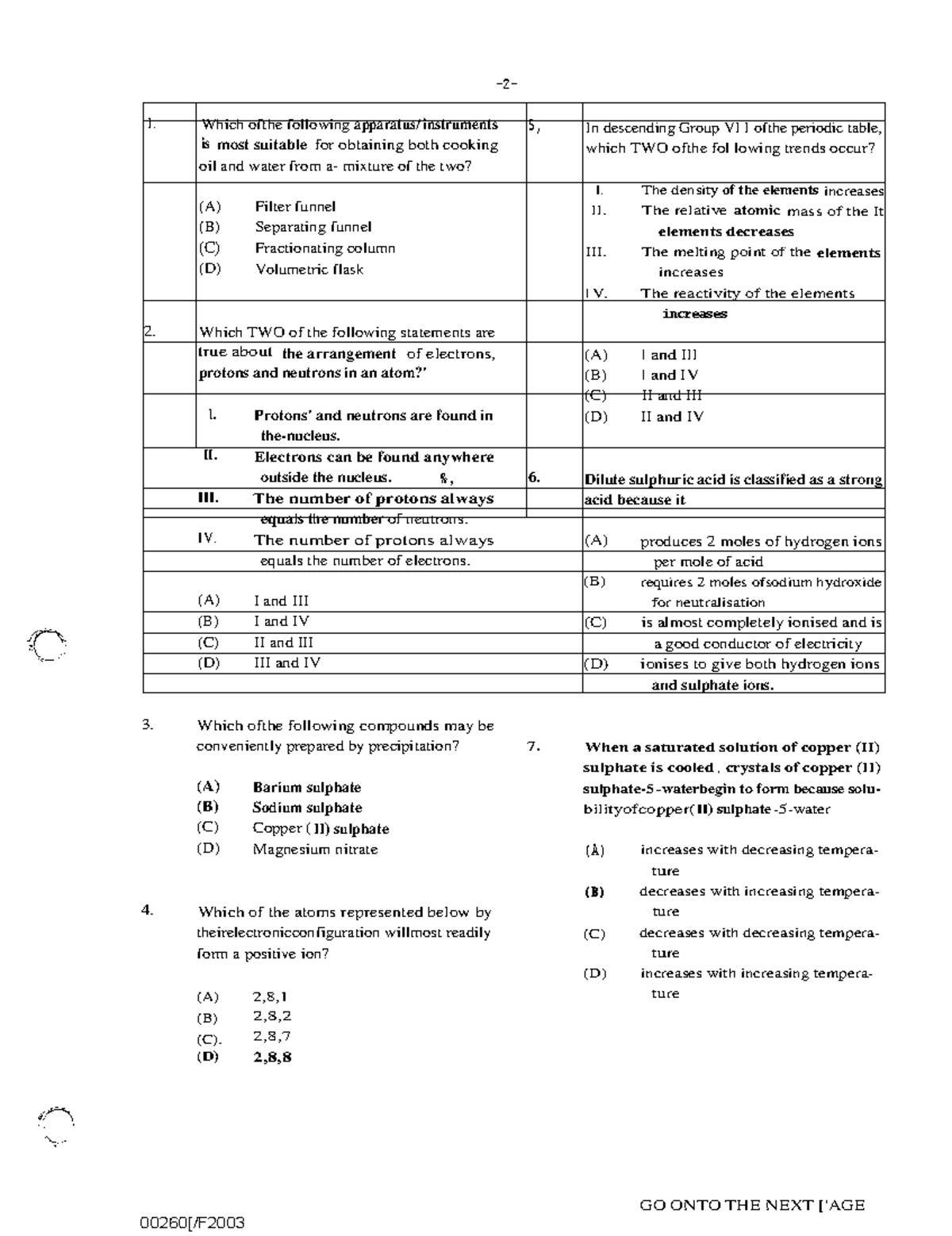 June 2003 P1 Chemistry Exam Questions and Answers - Studocu