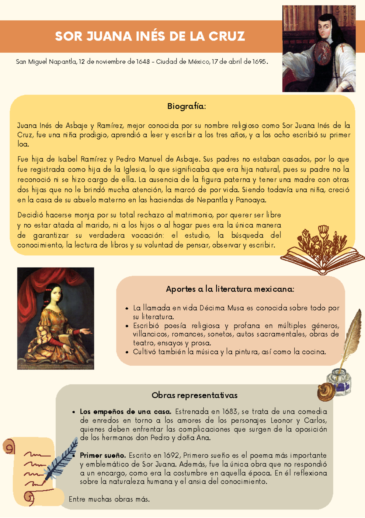 Biografía Sor Juana Inés de la Cruz - La llamada en vida Décima Musa es conocida sobre todo por ...