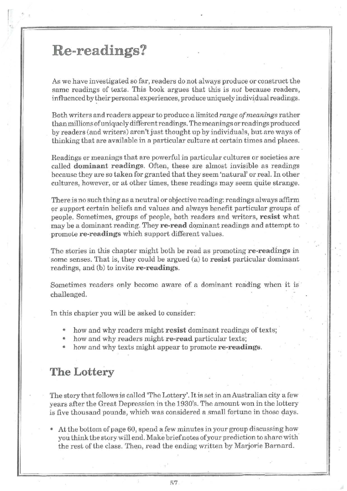 The Lottery - Annotated Analysis and Cultural Readings - Studocu