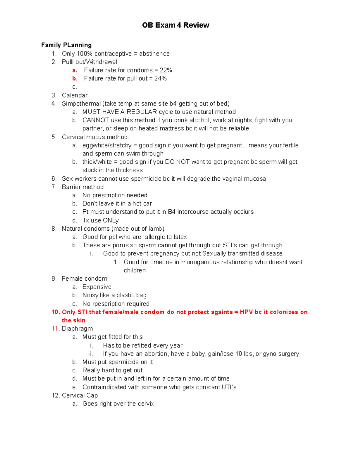 OB 4 Exam Review: Key Concepts on Family Planning Methods - Studocu