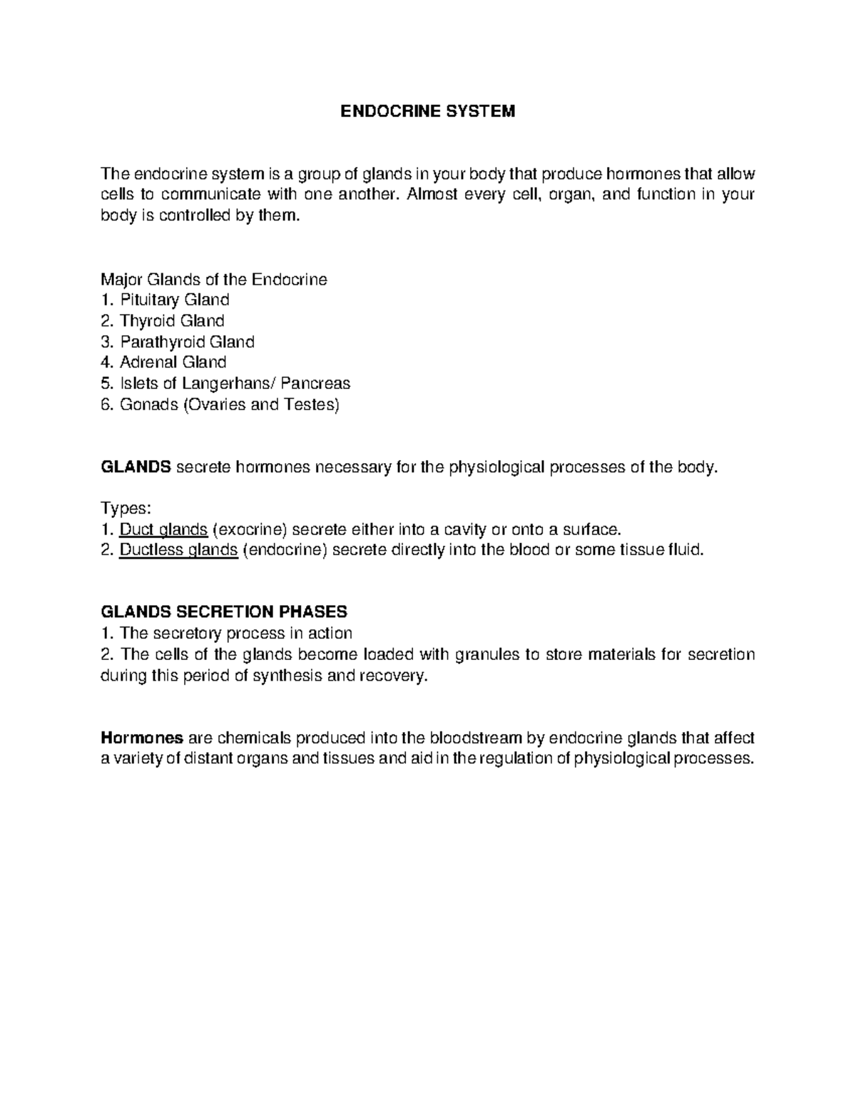 Endocrine System - Lecture notes 10 - ENDOCRINE SYSTEM The endocrine ...