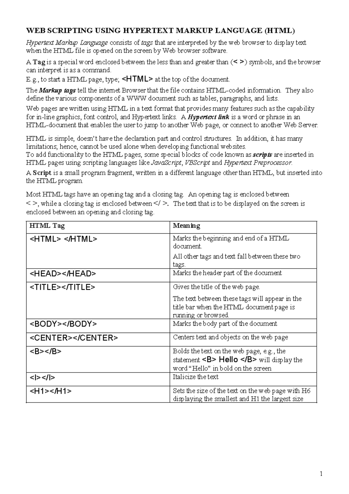 WEB SCRIPTING WITH HTML: A GUIDE TO TAGS AND JAVASCRIPT INTEGRATION ...