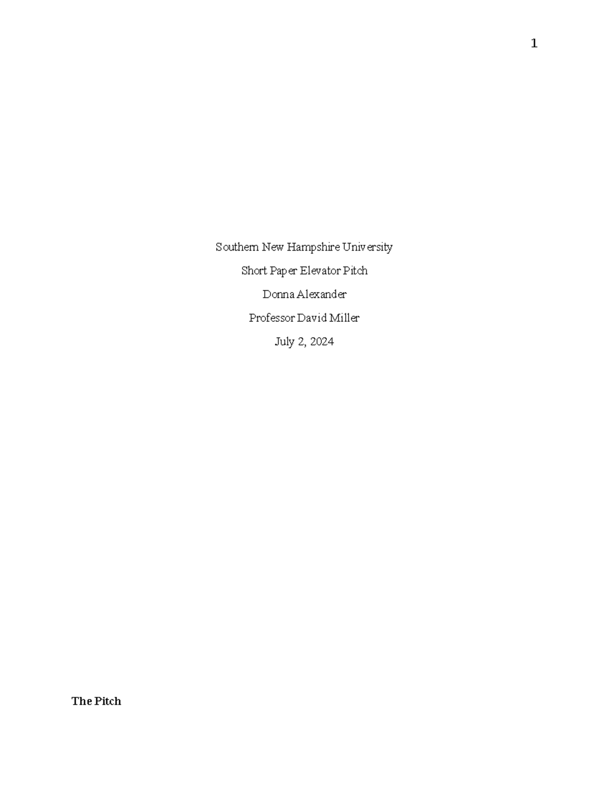SNHU Short Paper Pitch: Elevating Business with Data Insights - Studocu
