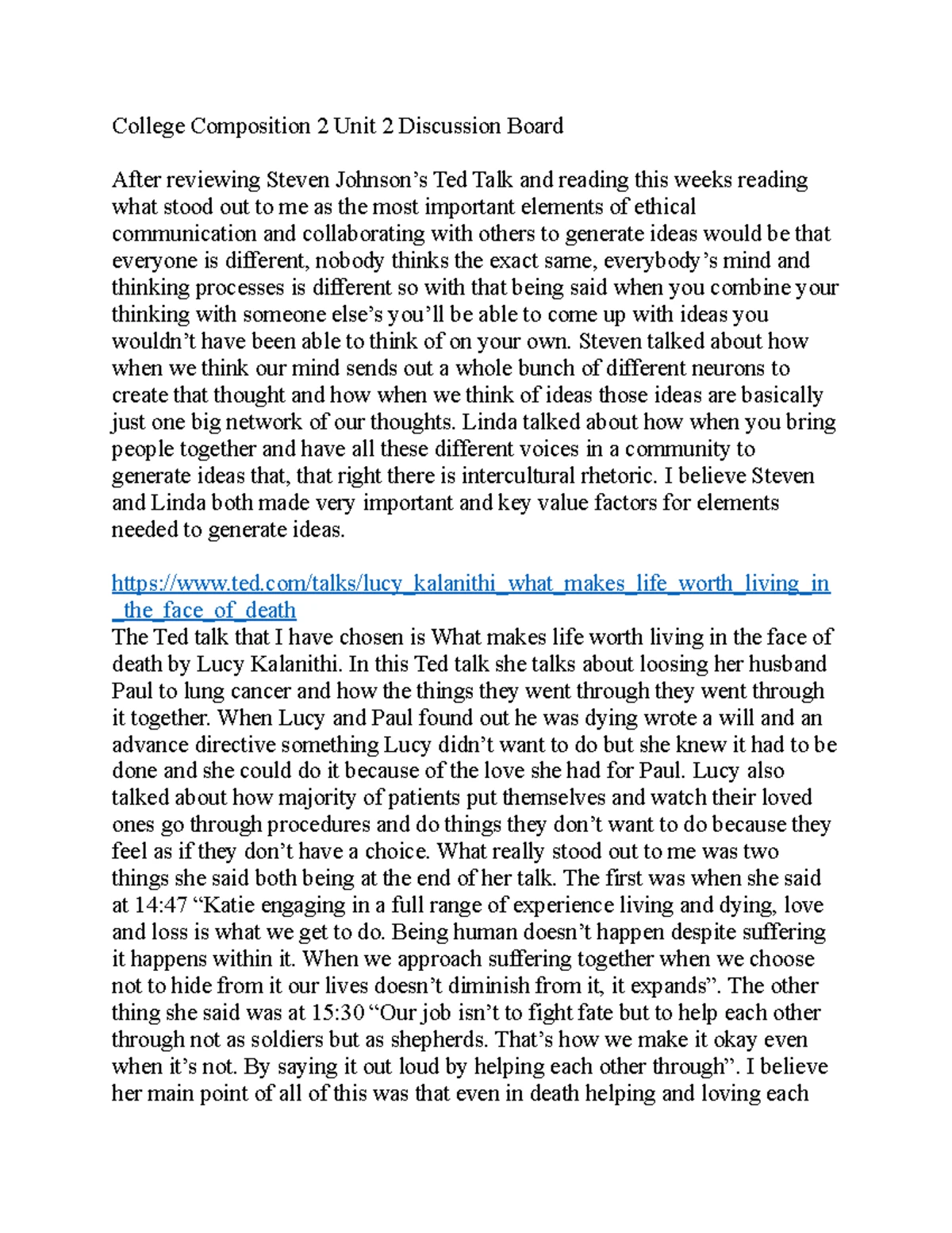 CM220 Comp ll, Unit 2 Discussion - Unit 2 Discussion Discussion ...