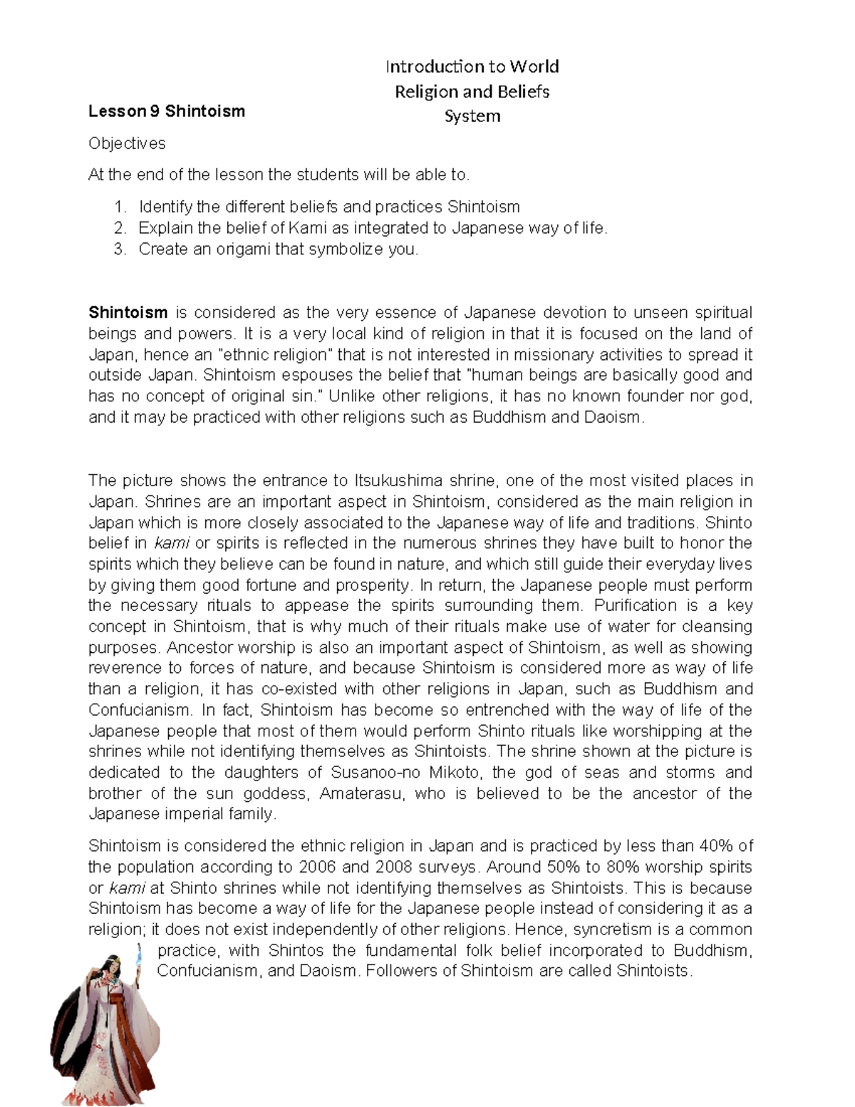 Lesson 9: Exploring Shintoism - Beliefs, Practices & Symbolism - Studocu