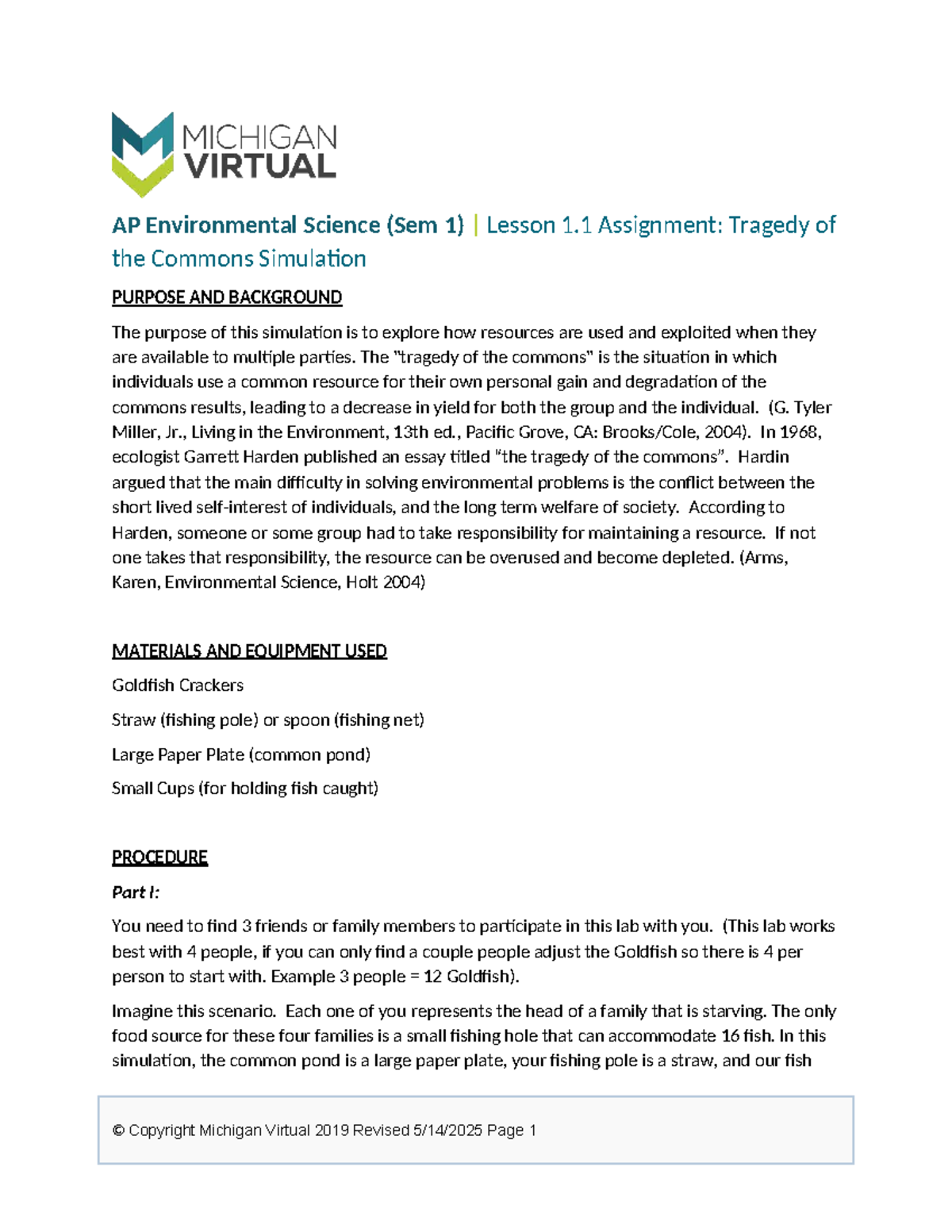 AP Environmental Science (Sem 1) Lesson 1.1: Tragedy of the Commons ...