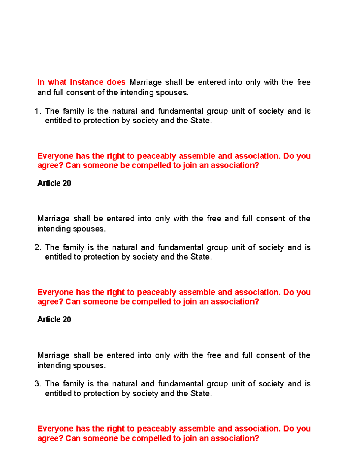 Marriage Consent and Family Rights: An Analysis of Article 20 - Studocu