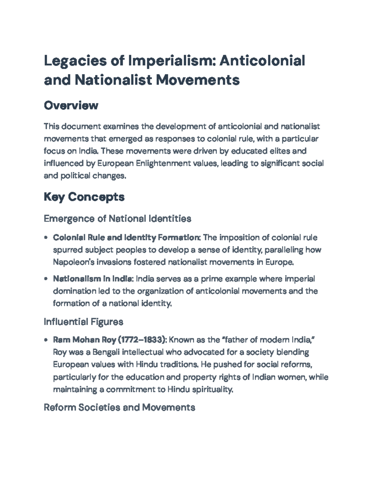 Legacies of Imperialism: Anticolonial and Nationalist Movements in ...