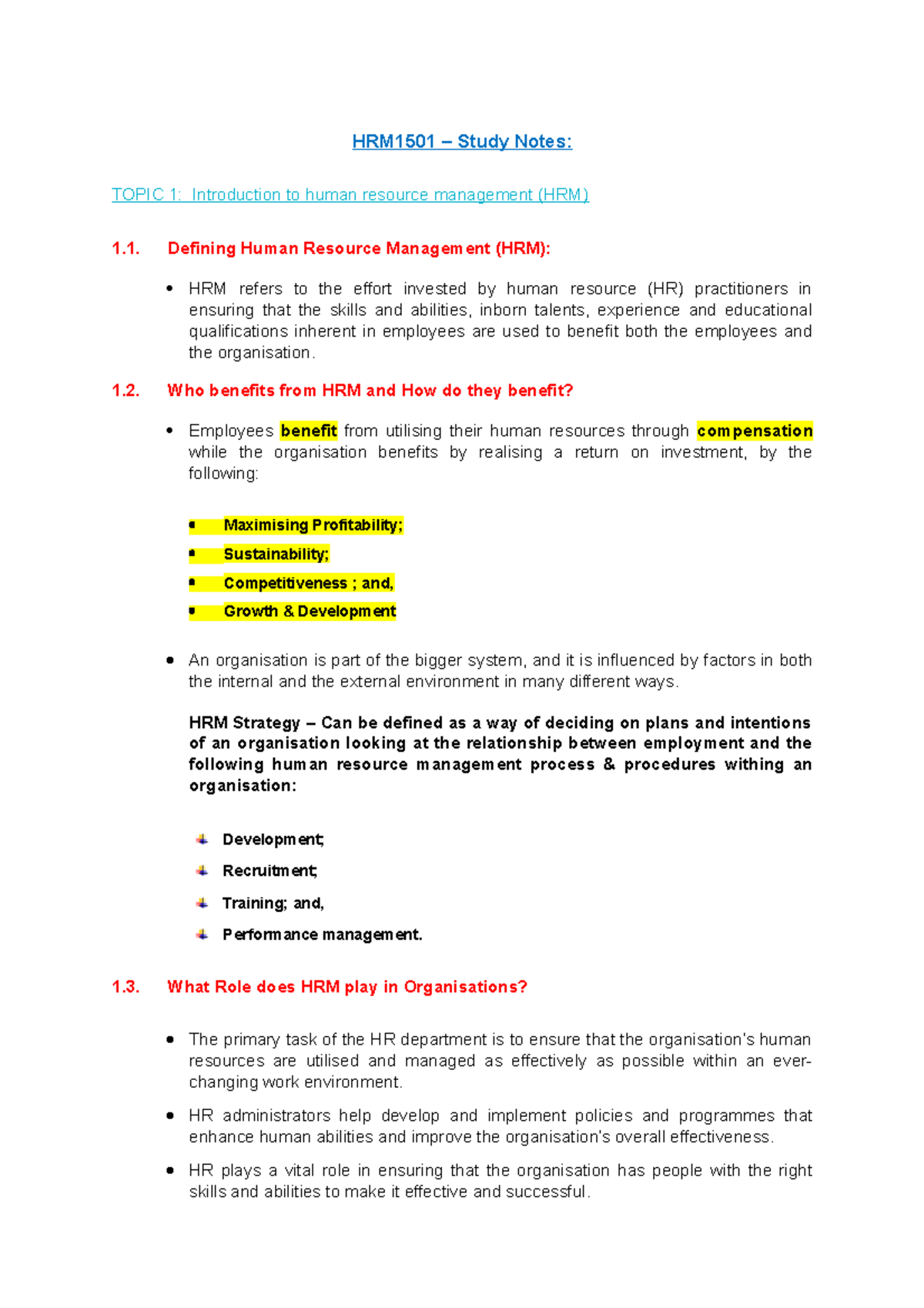 HRM1501 - Comprehensive Study Notes on Human Resource Management - Studocu
