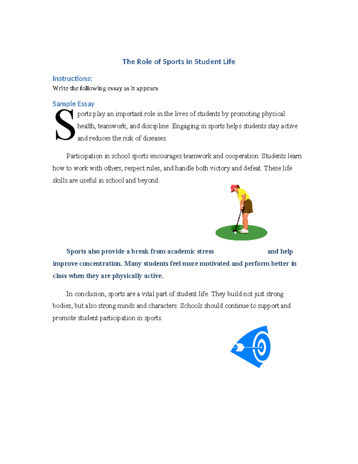 Assignment 4 Sports - ms word Exercise - The Role of Sports in Student ...