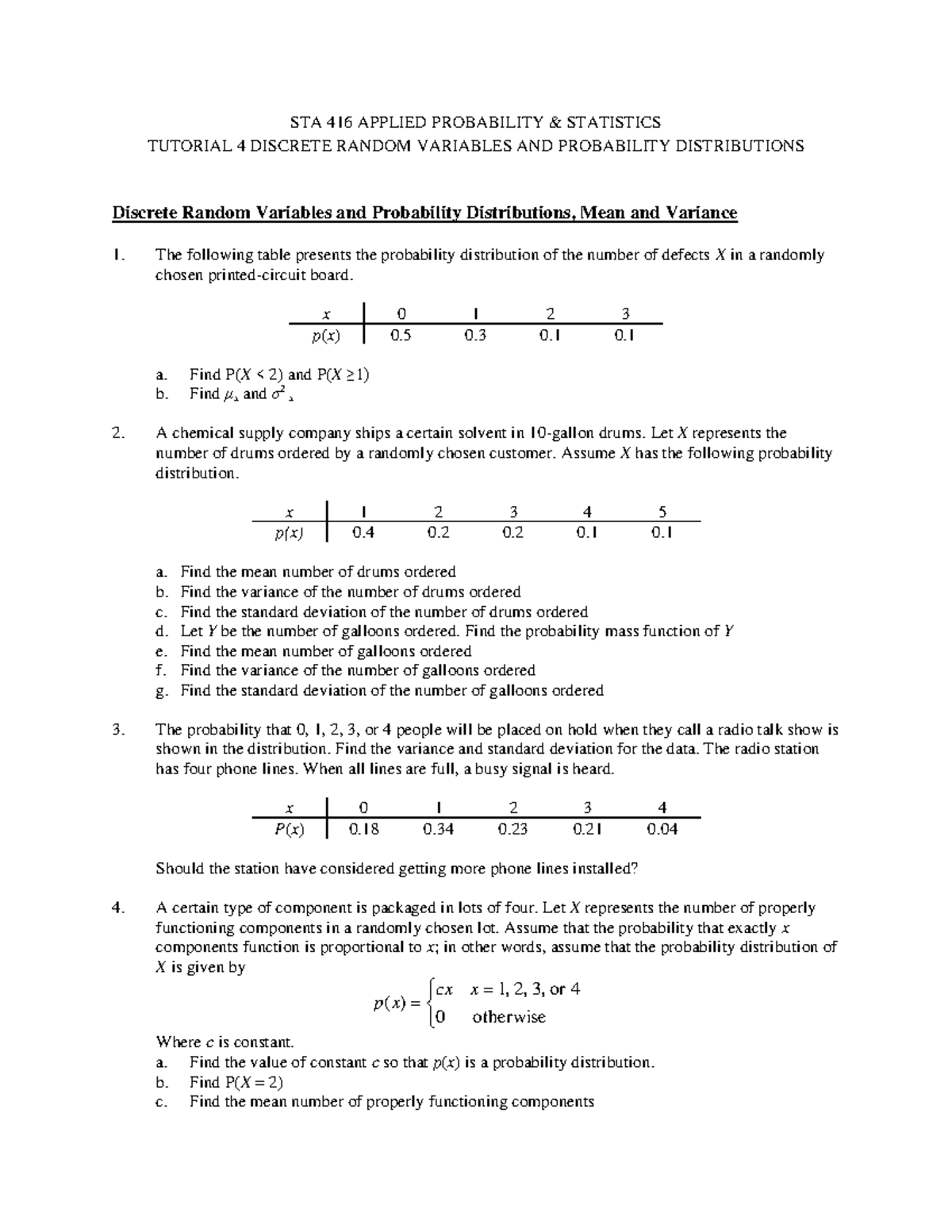STA 416 Tutorial 4: Discrete Random Variables & Probability ...