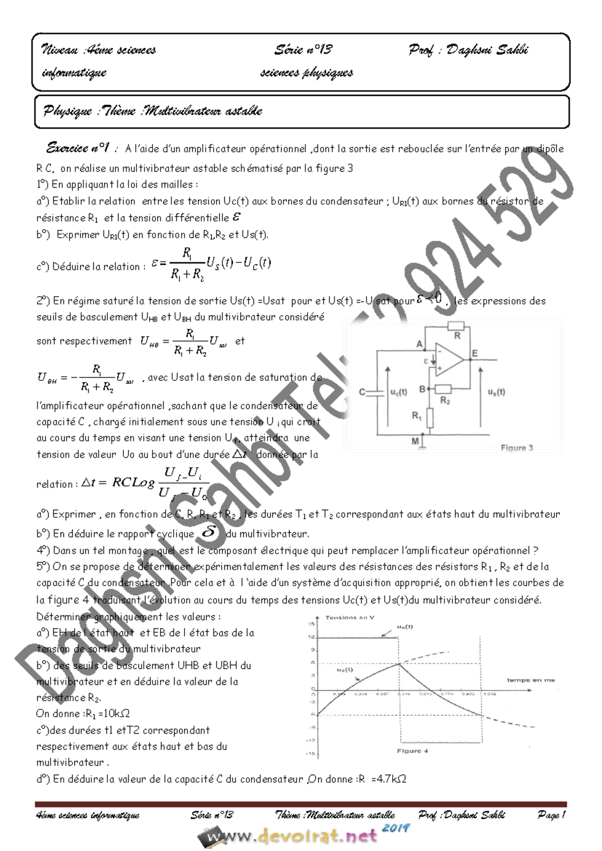Série d'exercices - Physique - Multivibrateur Astable - Informatique ...