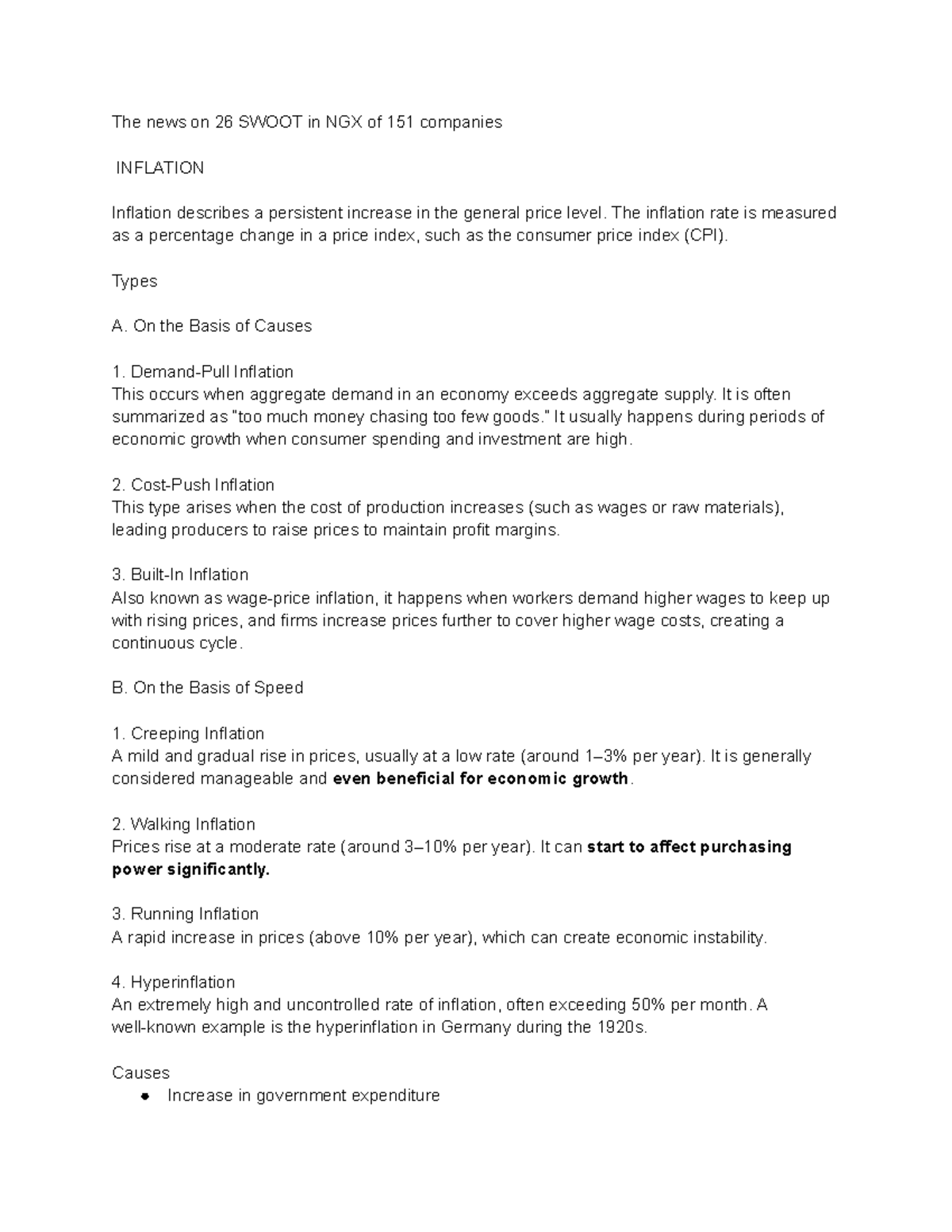 Inflation and Unemployment Analysis: Key Concepts and Types - Studocu
