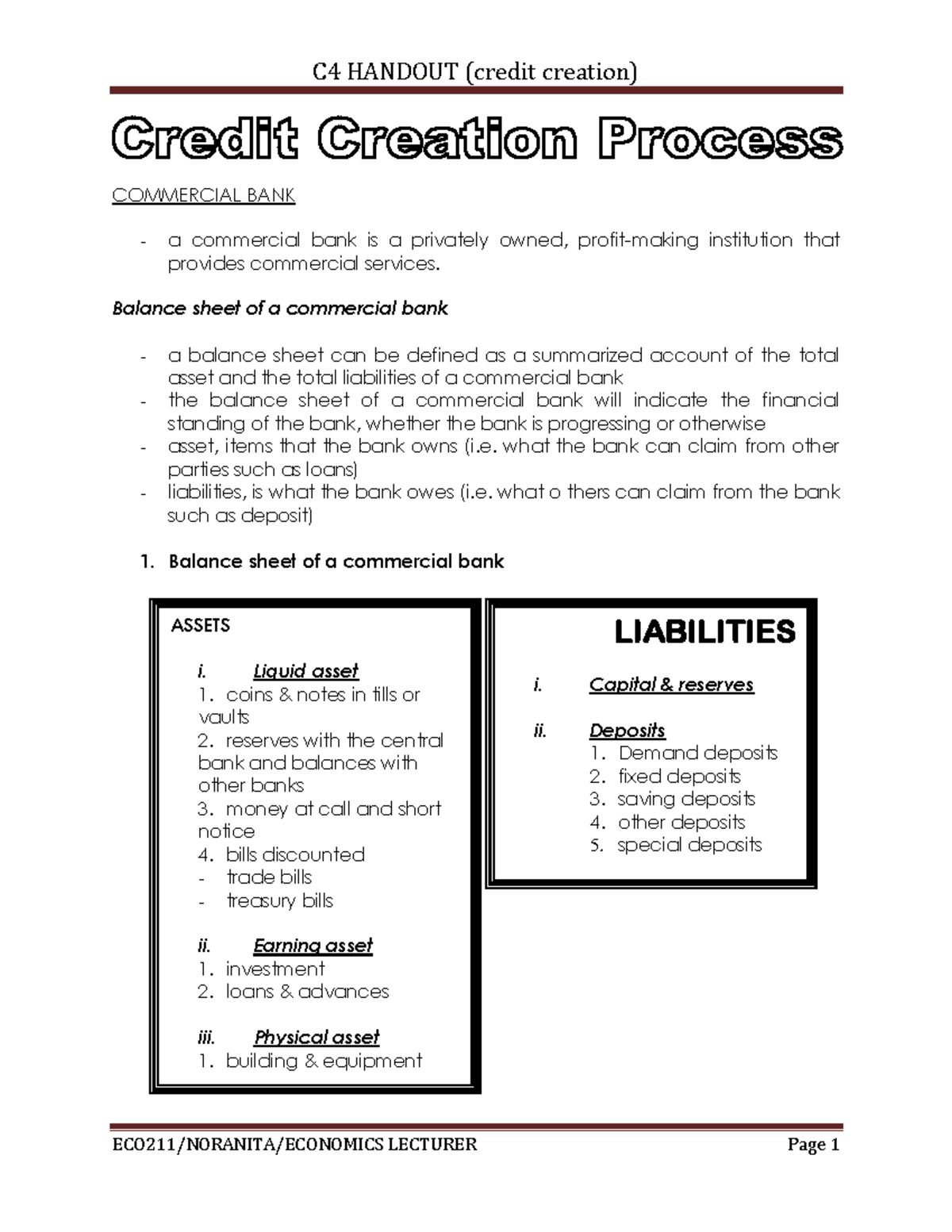 C4 Handout: Understanding Credit Creation in Commercial Banks - Studocu
