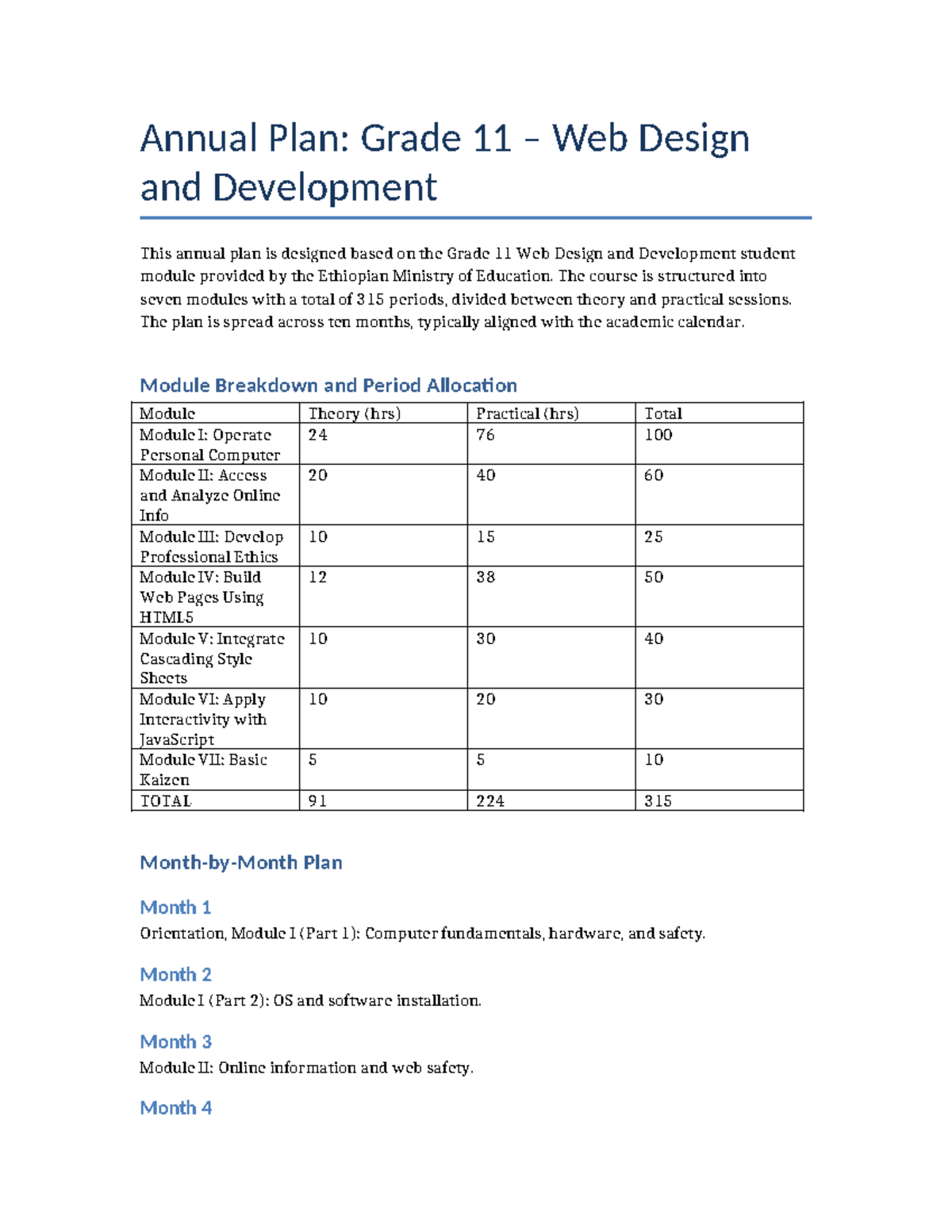 Grade 11 Web Design & Development Annual Plan - Studocu