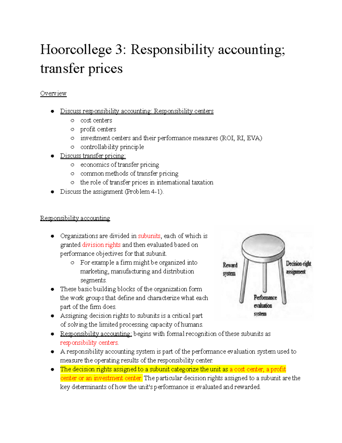 Hoorcollege 3: Overview of Responsibility Accounting & Transfer Pricing ...