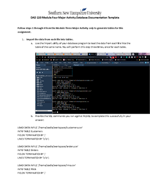 DAD 220 Module Two Lab - DAD 220 Module Two Lab Create and Describe Database Tables 1. Connect ...