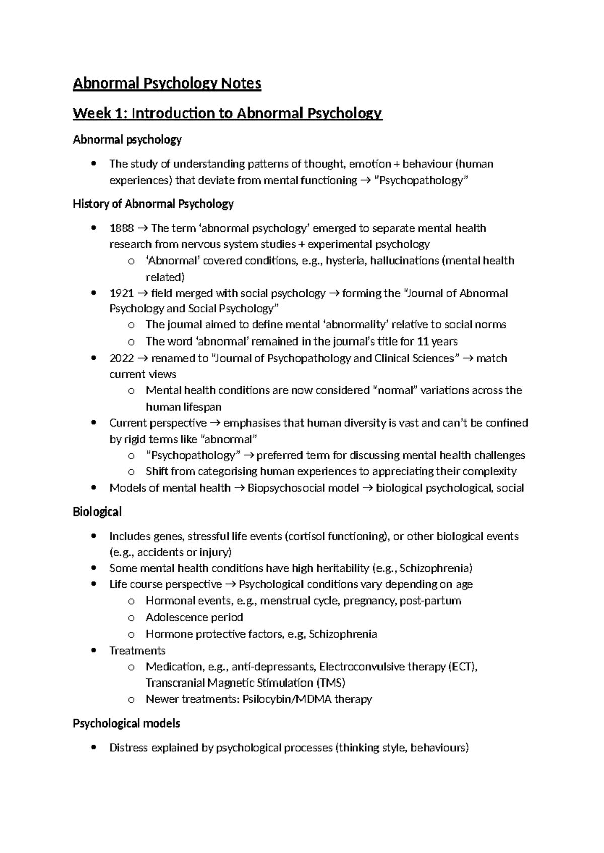 Abnormal Psychology Notes (PSY 101): Week 1 - Introduction to Abnormal ...
