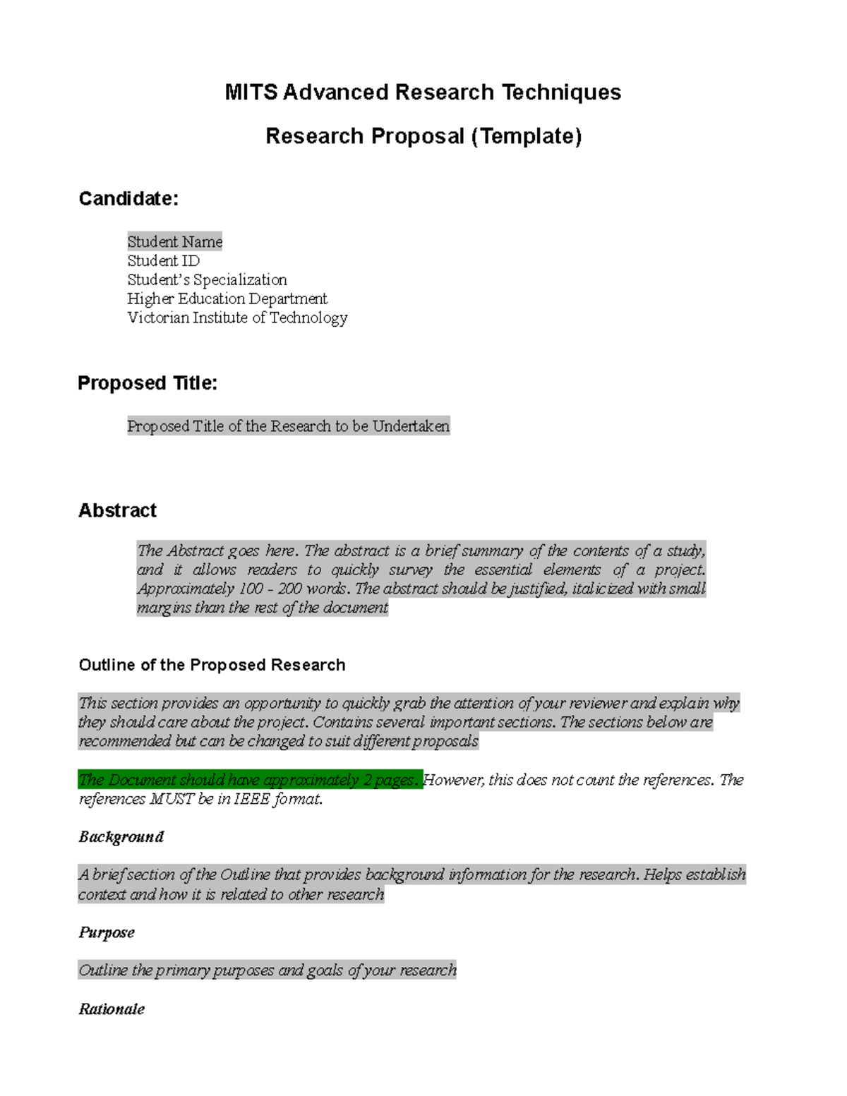 MITS Advanced Research Techniques Proposal Template - DSDV - Studocu