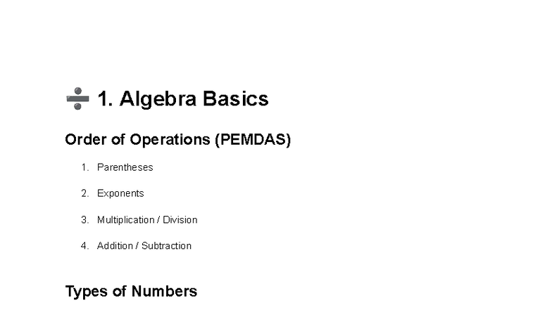 Math Basics: Algebra, Functions, Statistics, Trig & Calculus - Studocu