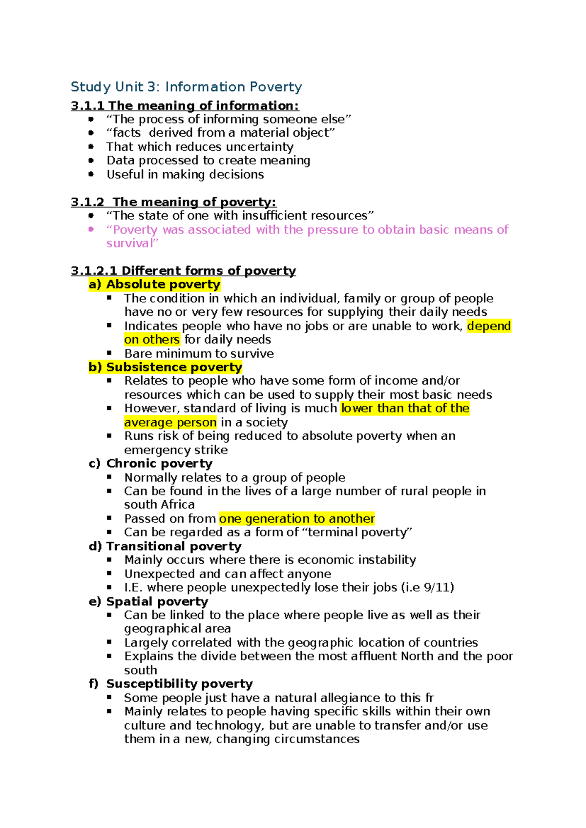 Study Unit 3: Understanding Information Poverty and Its Causes - Studocu