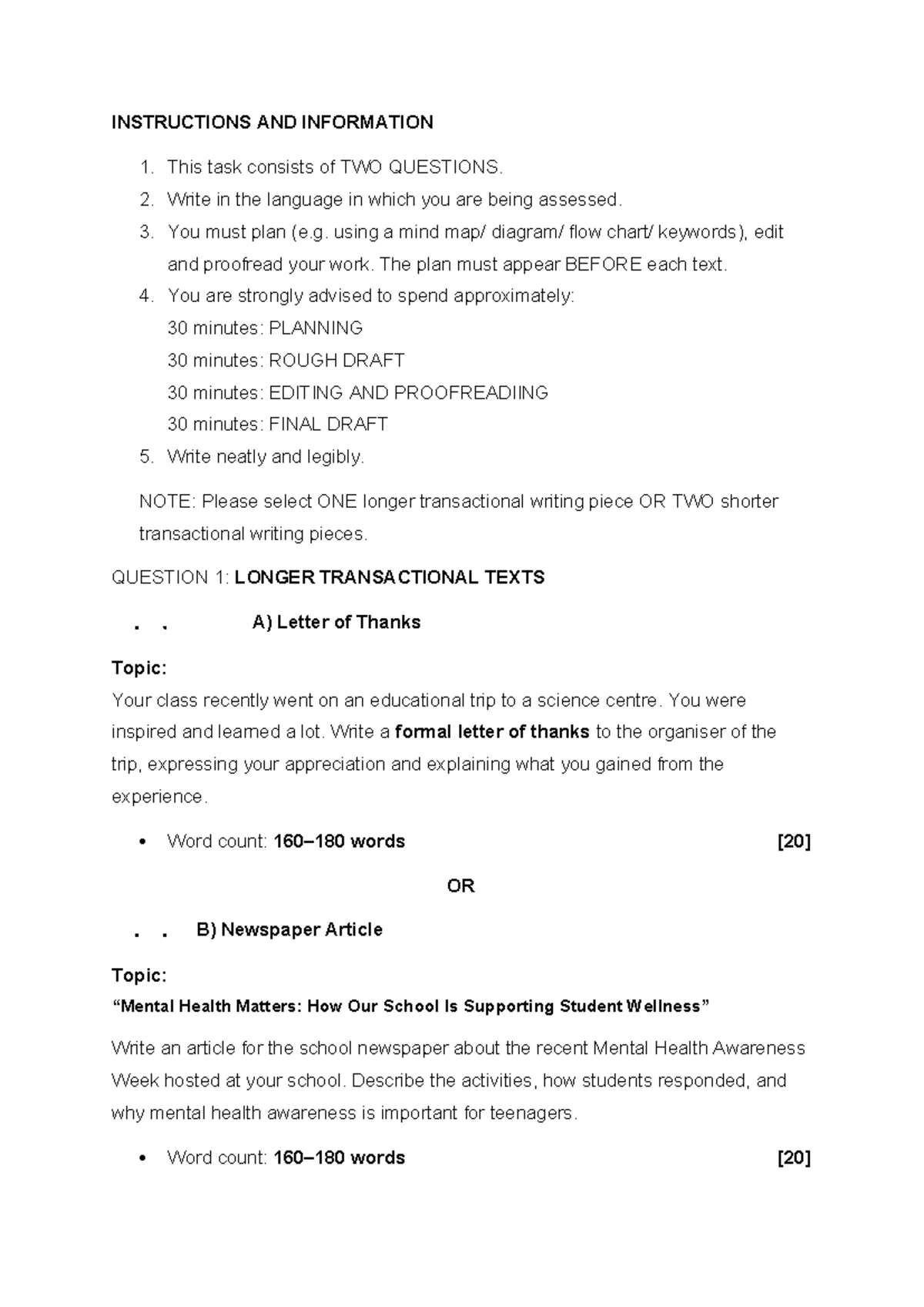 Grade 9 Task 4 Term 2: Instructions for Transactional Writing - Studocu