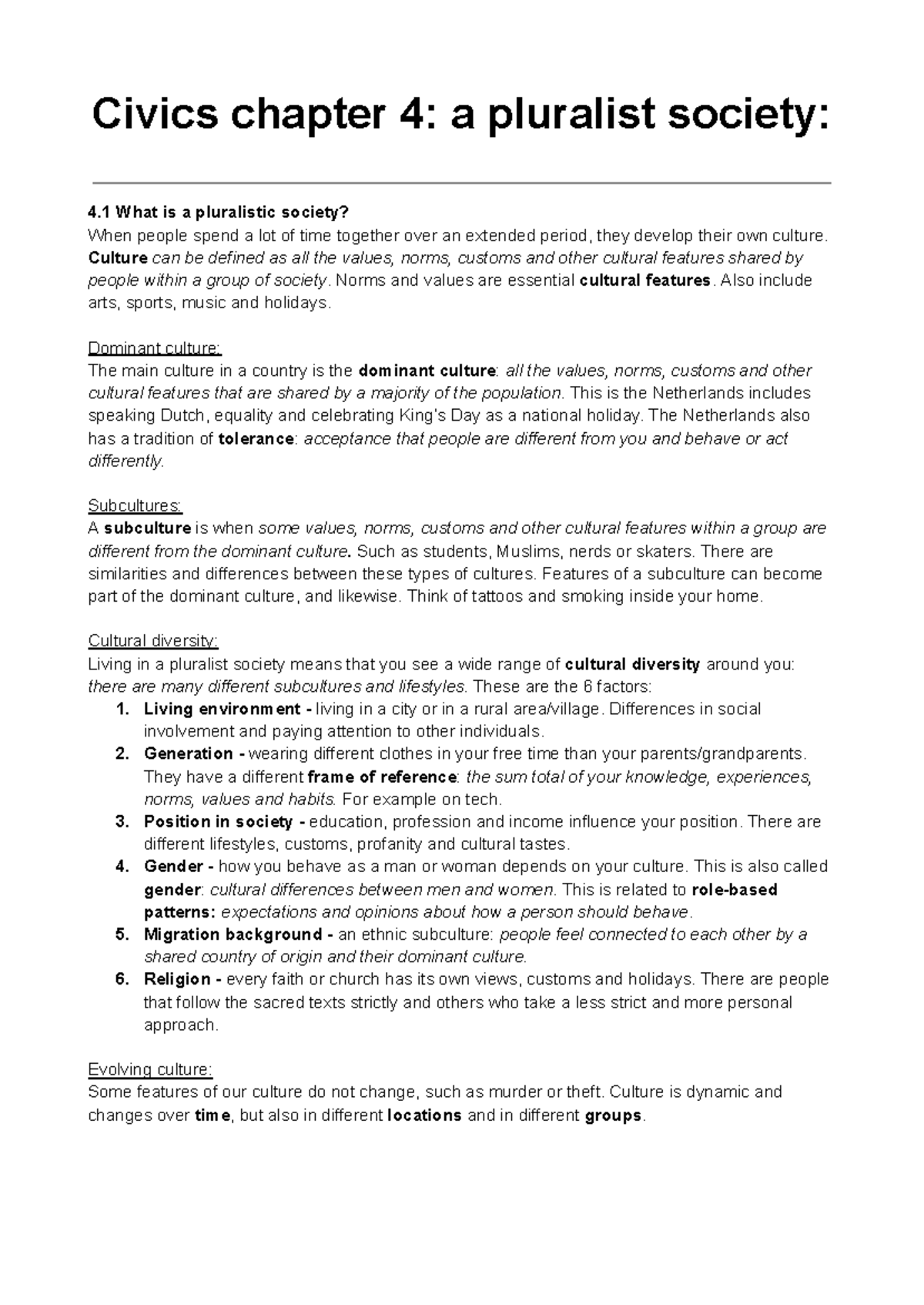 Civics CH4: Understanding Pluralism in Society and Culture - Studeersnel