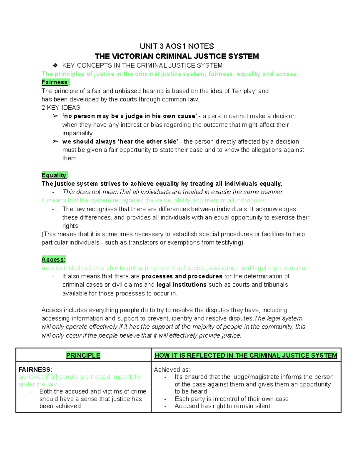 Unit 3 AOS1 Notes: Key Concepts of the Victorian Criminal Justice ...