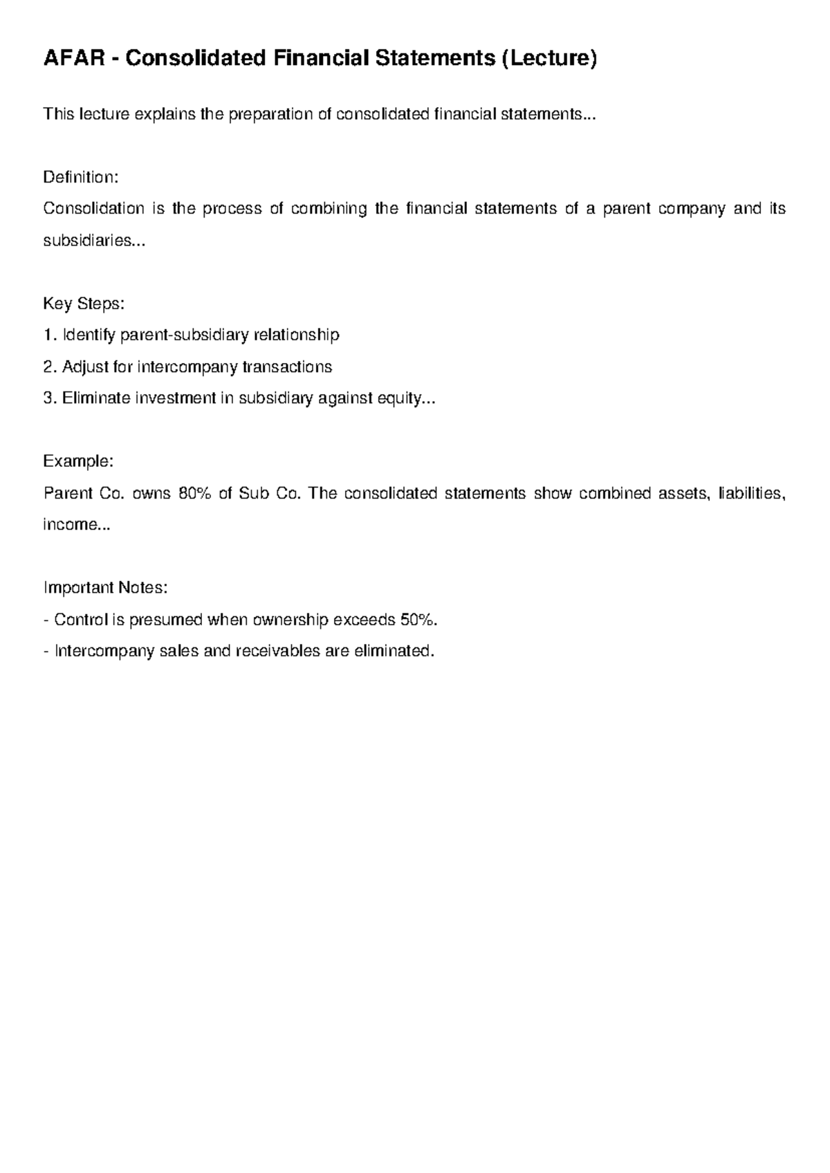 AFAR - Consolidated Financial Statements (Lecture) - .. Definition ...