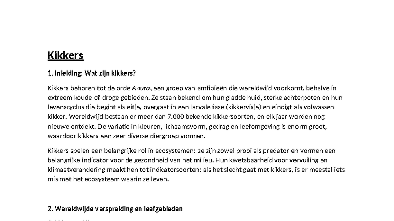 Kikkers: Inleiding, Verspreiding en Belangrijke Soorten - Studocu