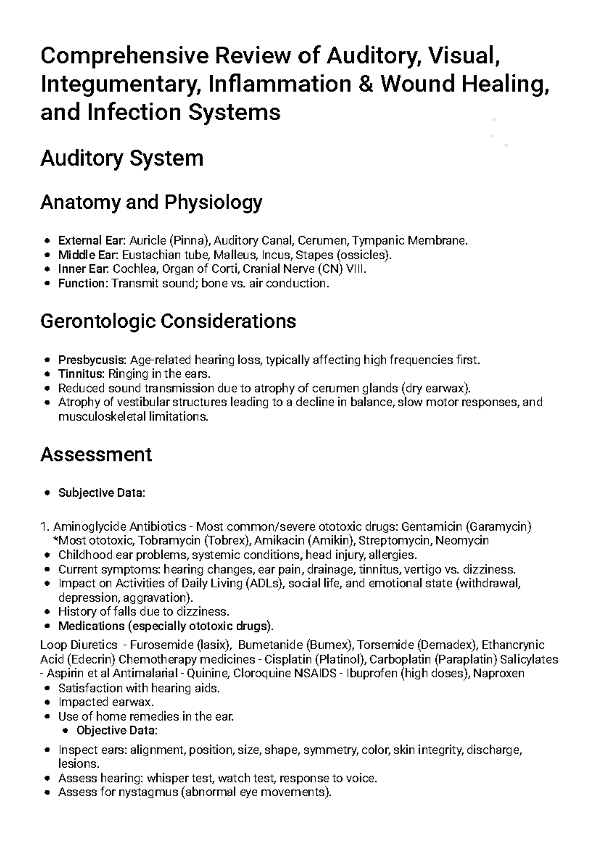 Module 1 Exam Study Guide: Auditory, Visual, Integumentary Systems ...